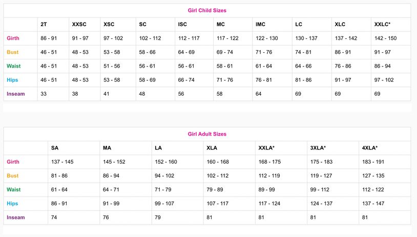 Sizing Guide | Dance Costume Clearance